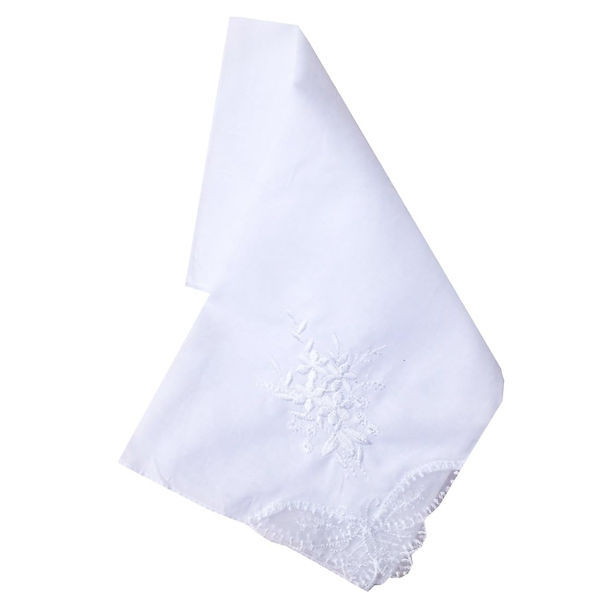 BonjourMrsMr Ladies Womes White Embroidery Cotton Handkerchiefs Wedding Hankies Scalloped 3PCS