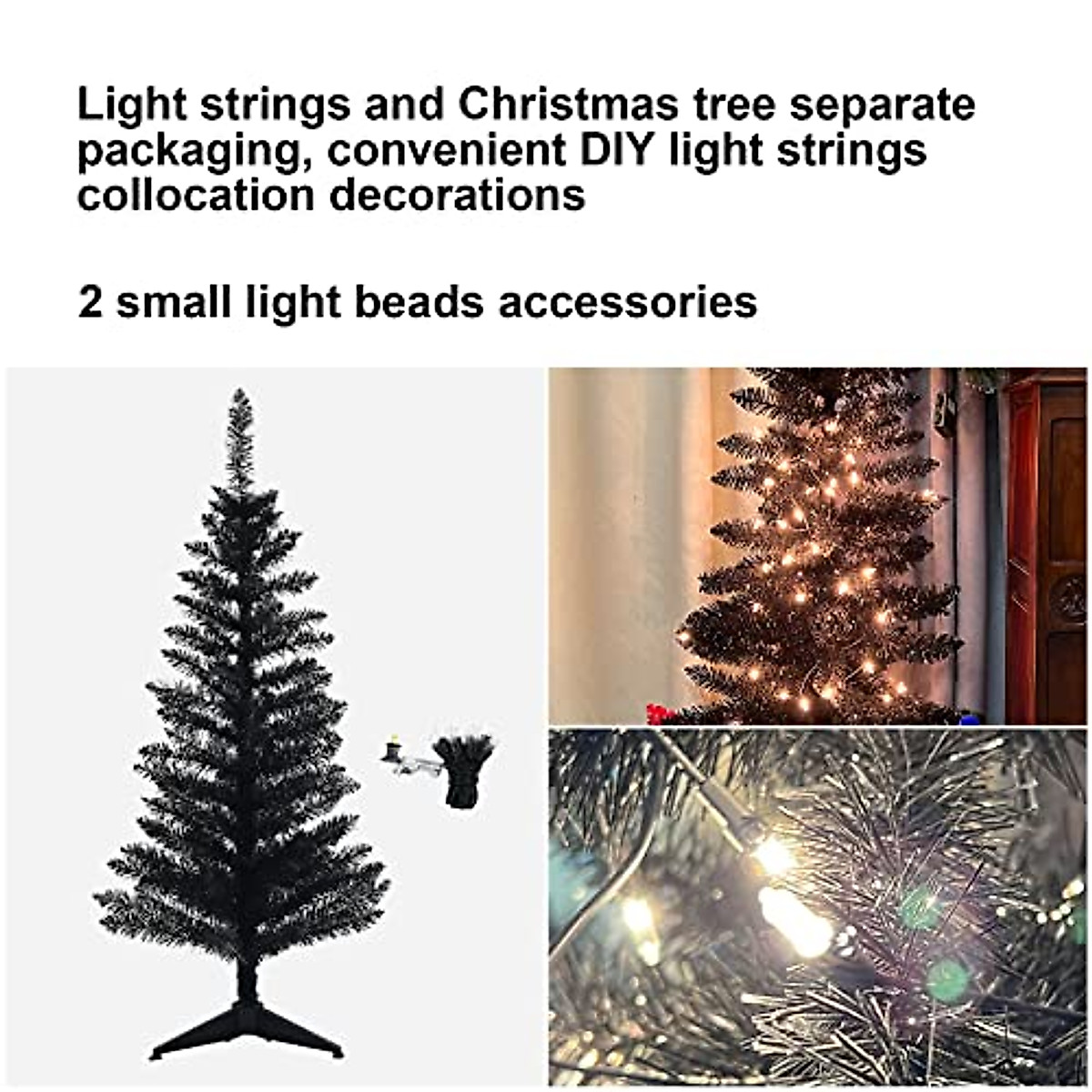 Artificial Christmas Tree，Halloween Decoration Tree Xmas Pine Tree with PVC Leg Stand Base Holiday Decoration for Indoor and Outdoor(4ft Black