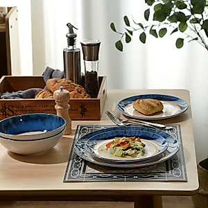 Blue Melamine Dinnerware Sets, Melamine Dishes Set for 4, 12PCS Plates and Bowls Sets,Unbreakable Dinnerware, Lightweight, Dishwasher Safe, BPA Free, Great for Outdoor Use, Gradient Color