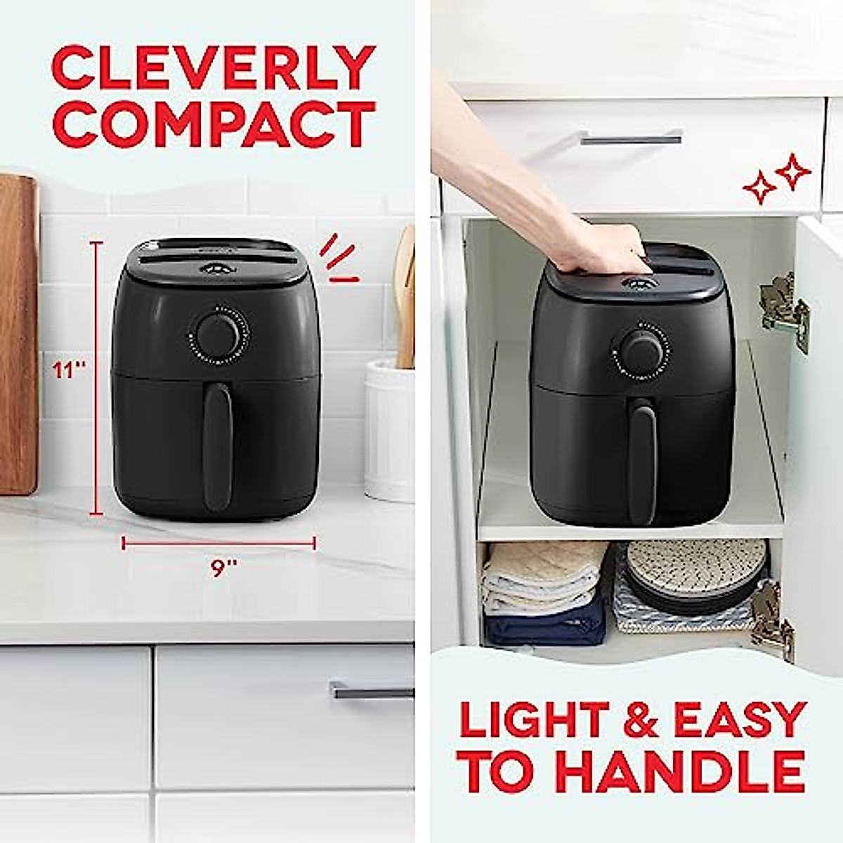 DASH Tasti-Crisp™ Electric Air Fryer Oven Cooker with Temperature Control, Non-Stick Fry Basket, Recipe Guide + Auto Shut Off Feature, 1000-Watt, 2.6Qt, Black