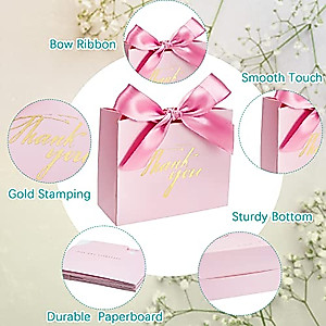 80 Pack Small Thank You Gift Bags Boxes Mini Pink Party Favor Gift Bags with Pink Bow Ribbon Treat Boxes Mini Paper Bags for Wedding Baby Shower Party Favors Bridesmaid Celebration
