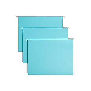 Smead Colored Hanging File Folder with Tab, 1/5-Cut Adjustable Tab, Letter Size, Aqua, 25 per Box (64058)