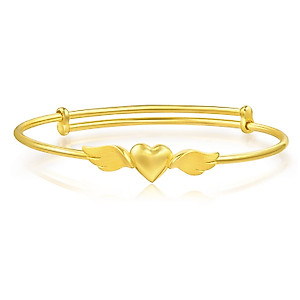 CHOW SANG SANG Chinese Wedding Collection 999.9 24K Solid Gold Price-by-Weight 8.98g Gold Heart with Wings Bangle for Women and Wedding Occasion 89222K | Adjustable Size