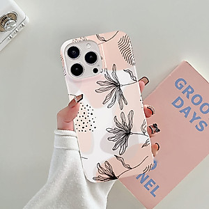 J.west Design for iPhone 13 Pro Max Case 6.7",Aesthetic Minimalist Boho Modern Abstract Prints Slim Geometric Line Plant Floral Pattern Pink Soft TPU Shockproof Cover Protective Phone Case for Women