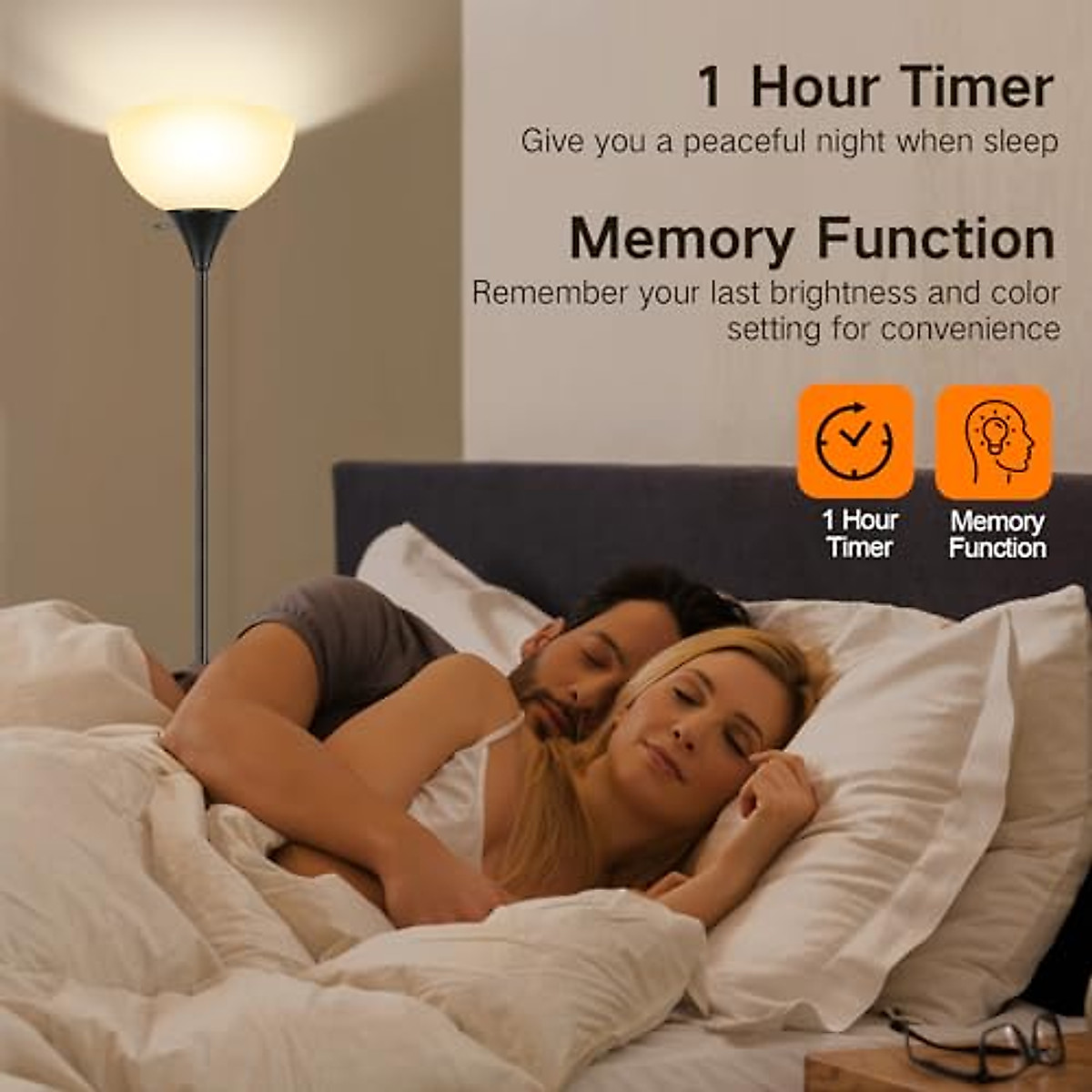 OUTON Standing Lamp, Modern Floor Lamp with Remote,4 Color Temperatures, Stepless Dimmable Brightness, Timmer, Torchiere Lamps for Living Room, Bedroom, Office, Reading(9W LED Bulbs Included)