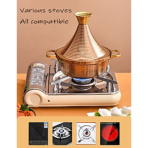 GFHVDC 304 Stainless Steel Moroccan Tagine Pot, Non Stick Moroccan Cooking Pot with 2 Handles, Large Moroccan Cooker Handmade Tagine Pot with Cone-Shaped Lid,Silver,29cm