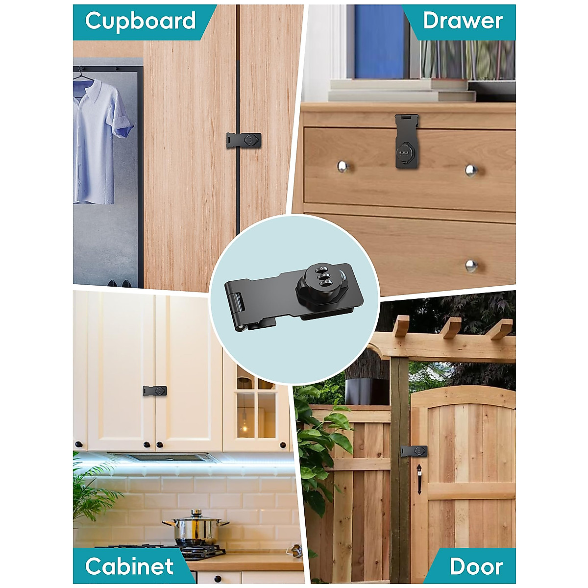 I-EASYDWW Cabinet Password Hasp Lock, Cabinet Keyless Lock with Screws, Cabinet Combination Lock for Small Door, Cabinets, Barn Door, Bathroom, Outdoor, Garage, Garden, Black, 2 Pack