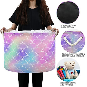 MNSRUU Storage Basket 20"x14" Multicolor Mermaid Scales Collapsible Organizer Basket with Handles, Fabric Nursery Laundry Basket Large Capacity