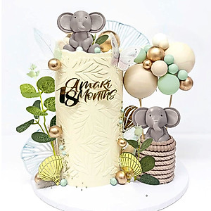 26 PCS Elephant Cake Decoration Pearl Balls Cake Picks Eucalyptus Leaves Decoration Elephant Baby Shower Cake Decoration