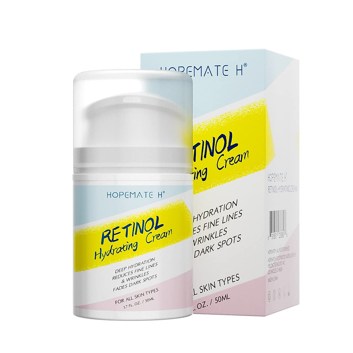HOPEMATE H Retinol Hydrating Cream with Hyaluronic Acid & Vitamin E, Reduce Wrinkles & Dark Spot, Firming, Anti Aging Moisturizer for Face & Neck, 1.7OZ
