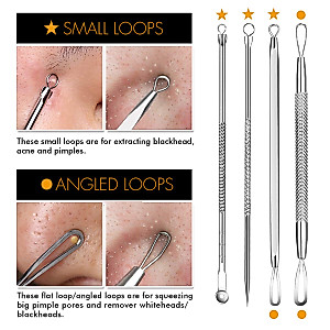 7-Piece Blackhead Remover Kit - Pimple Comedone Extractor Tool set for Facial Acne and Treatment for Blemish, Whitehead Popping, Zit Removing for Risk Free Nose Face Skin with Metal Case