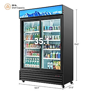 Wilprep Commercial Display Refrigerator, 35.1 cu ft 2 Sliding Door Merchandiser Refrigerator with LED Lights, 52.4 in Upright Beverage Cooler for Restaurant Retail Stores, ETL & ETL Sanitation Listed