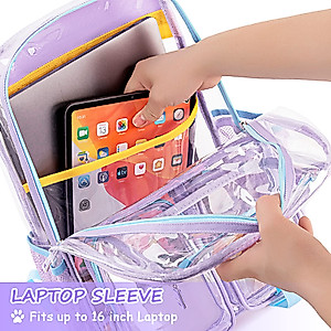 PIG PIG GIRL Clear Backpack for School,Heavy Duty PVC Transparent Bookbag for Girls Stadium Approved See Through Backpack for Women for College Work Travel Festival,Purple and Blue