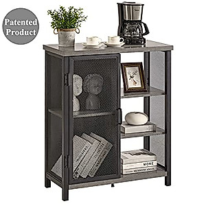 BON AUGURE Farmhouse Coffee Bar Cabinet with Storage, Industrial Liquor Cabinet with Adjustable Shelves, Rustic Small Buffet and Sideboard for Home (French Gray)