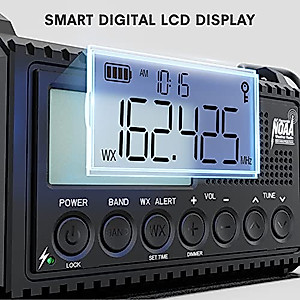 Emergency Radio, 5000mAh Solar Hand Crank Portable AM/FM/NOAA Radio with Solar Charging & Battery Operated, USB Charger, Emergency Supplies Survival Gear with LED Flashlight for Outdoor Camping Black