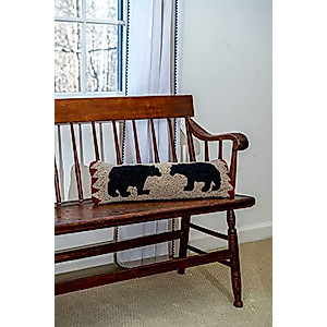Chandler 4 Corners Artist-Designed Two Black Bears Hand-Hooked Wool Decorative Throw Pillow (8” x 24”) Wildlife Pillow for Couches & Beds - Easy Care Low Maintenance Bear & Wildlife Lumbar Pillow