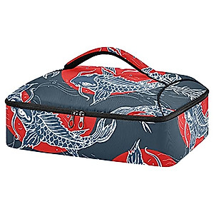 NFMILI Casserole Carrier for Hot and Cold Koi Sun Print, Insulated Food Delivery Bag Reusable Warmer Carrier Bag with Inner Pocket Aesthetic Print 15.75×11.81×3.94 inch