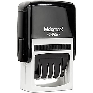 MaxMark Office Date Stamp with Approved Self Inking Date Stamp - Blue/RED Ink