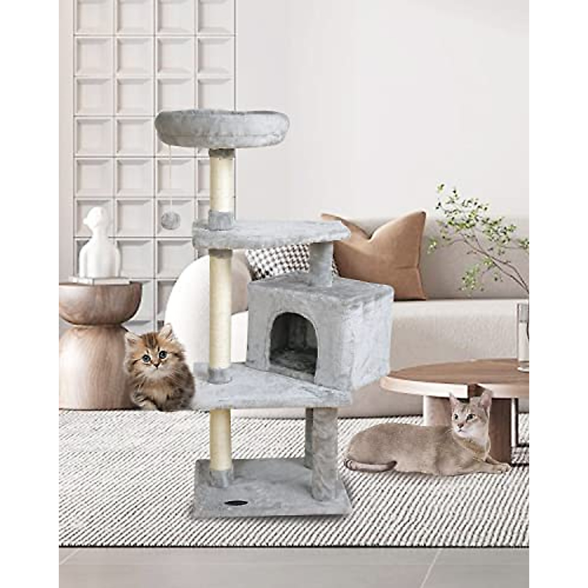 FISH&NAP Cat Tree for Indoor Cat Tower Cat Condo Sisal Scratching Posts with Jump Platform Cat Furniture Activity Center Play House Grey