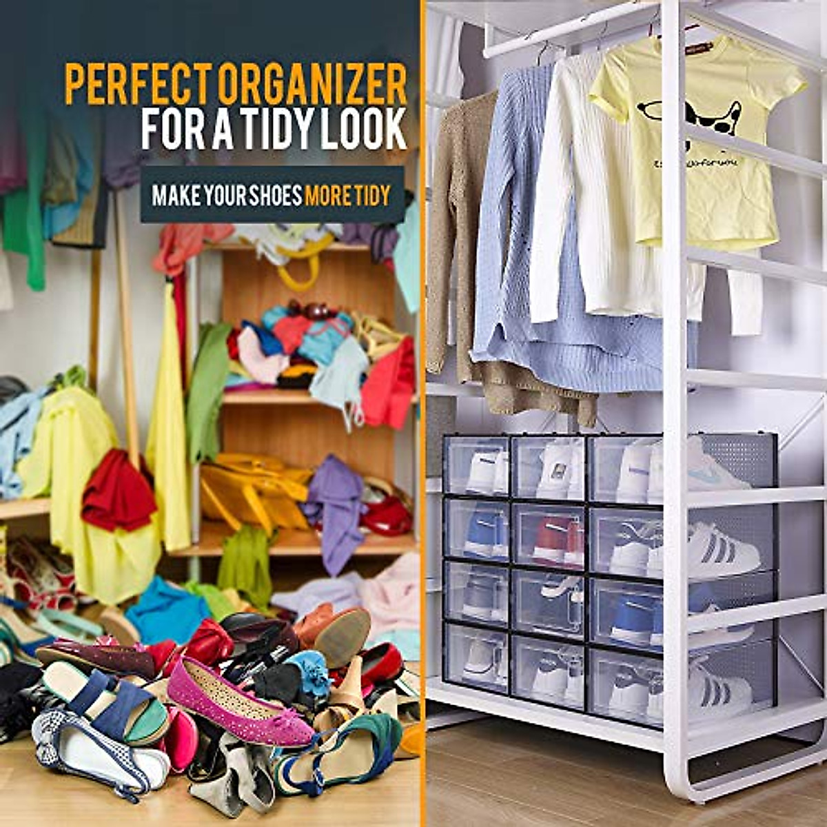I&D DESIGNS STACBOX Shoe Organizer | Stackable Easy to Assemble for Closet | Protects Shoes | Clear Display | Declutters Spaces | Multipurpose Storage Container (SMALL Size 6 Pcs)