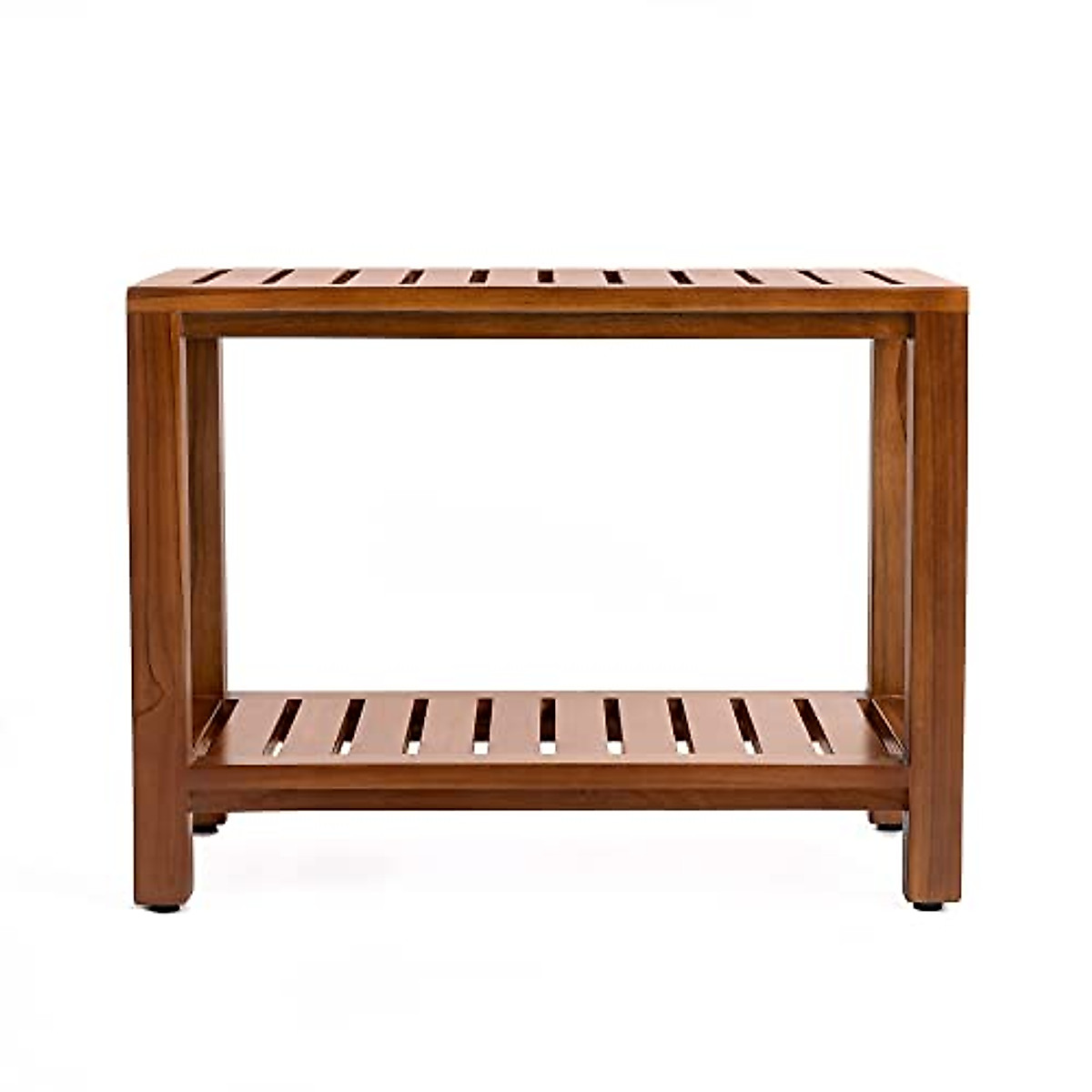 Teak Wood Waterproof Shower Bench - with Shelf, 24 Inch, Wooden Seat Stool for Bathroom, Spa, Garden, Fully Assembled
