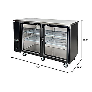 Elite Kitchen Supply Commercial Beer Back Bar Cooler Refrigerator, ETL NSF 2 Glass Door Bottle Display Fridge Cooler Merchandiser, LED Lighting, 60" W 15.8 cu.ft. Black CBB60H