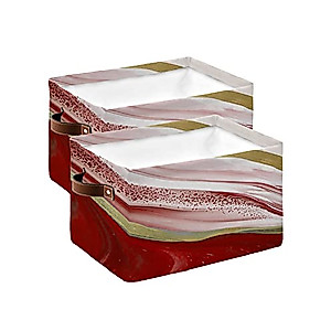 Storage Bins Large Storage Basket,Red Gradient Marble Stripe Collapsible Storage Bins with Handle,Modern Abstract Watercolor Painting Art Storage Baskets Cube Organizer for Shelves Closet 2PCS