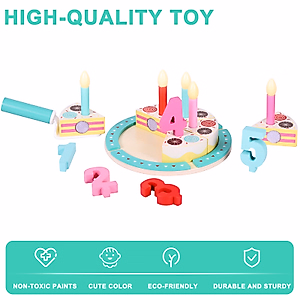 Birthday Cake Cutting Toys, Wooden Play Food Set for Kids Toddlers, Pretend Play Kitchen Toys for Boys Girls