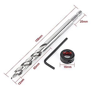 3/8" Twist Step Drill Bit Hex Shank Pocket Hole Drill Bit with Adjustable Depth Stop Collar for Pocket Hole Jig Kit