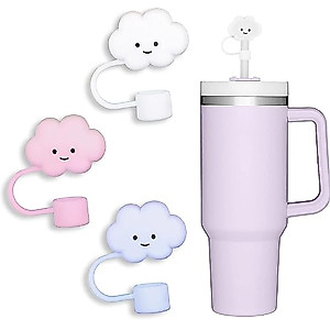 10mm Straw Cover, 3pcs Straw Covers Cap for Stanley Cup 40 oz 30 oz Food Grade Silicone Cute Large Cloud Straw Topper Straw Tips Cover Protector Plugs for Stanley Tumblers for Stanley Cup Accessories