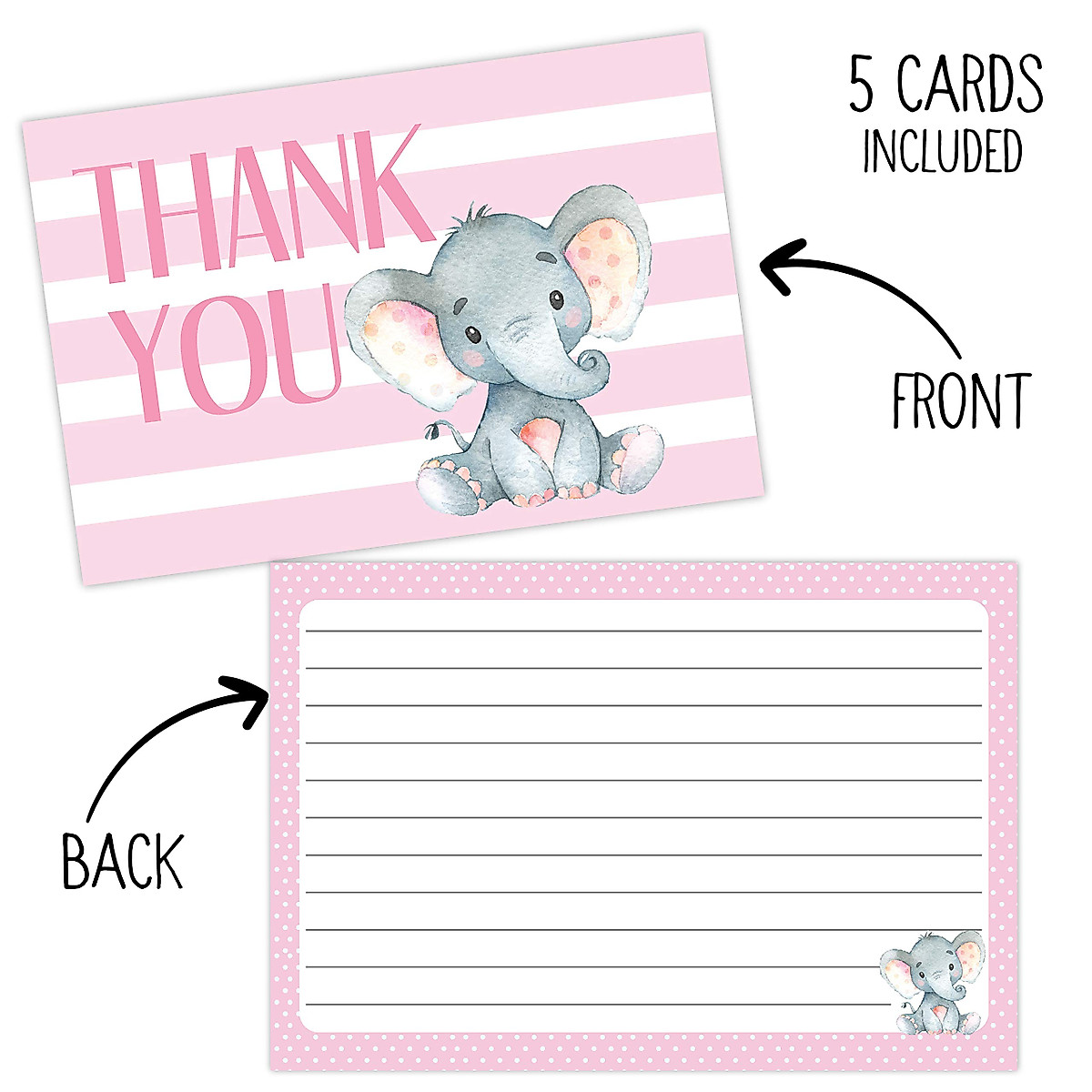 Your Main Event Prints Pink Elephant Baby Shower Thank You Cards, 50 Pieces