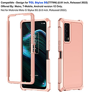 Ailiber for TCL Stylus 5G Case, TCL Stylus 5G(T779W) Phone Case with Screen Protector, Dual Layer Protection, Shockproof Corners TPU Bumper, Military Grade Protective Cover for TCL Stylus 5G-Rose Gold