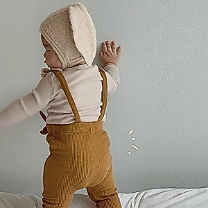 GOOCHEER Infant Baby Girl Boy Ribbed Leggings Suspender Pants Overalls Knit Tights Pantyhose Socks Warm Stockings (A-Brown, 12-18 Months)