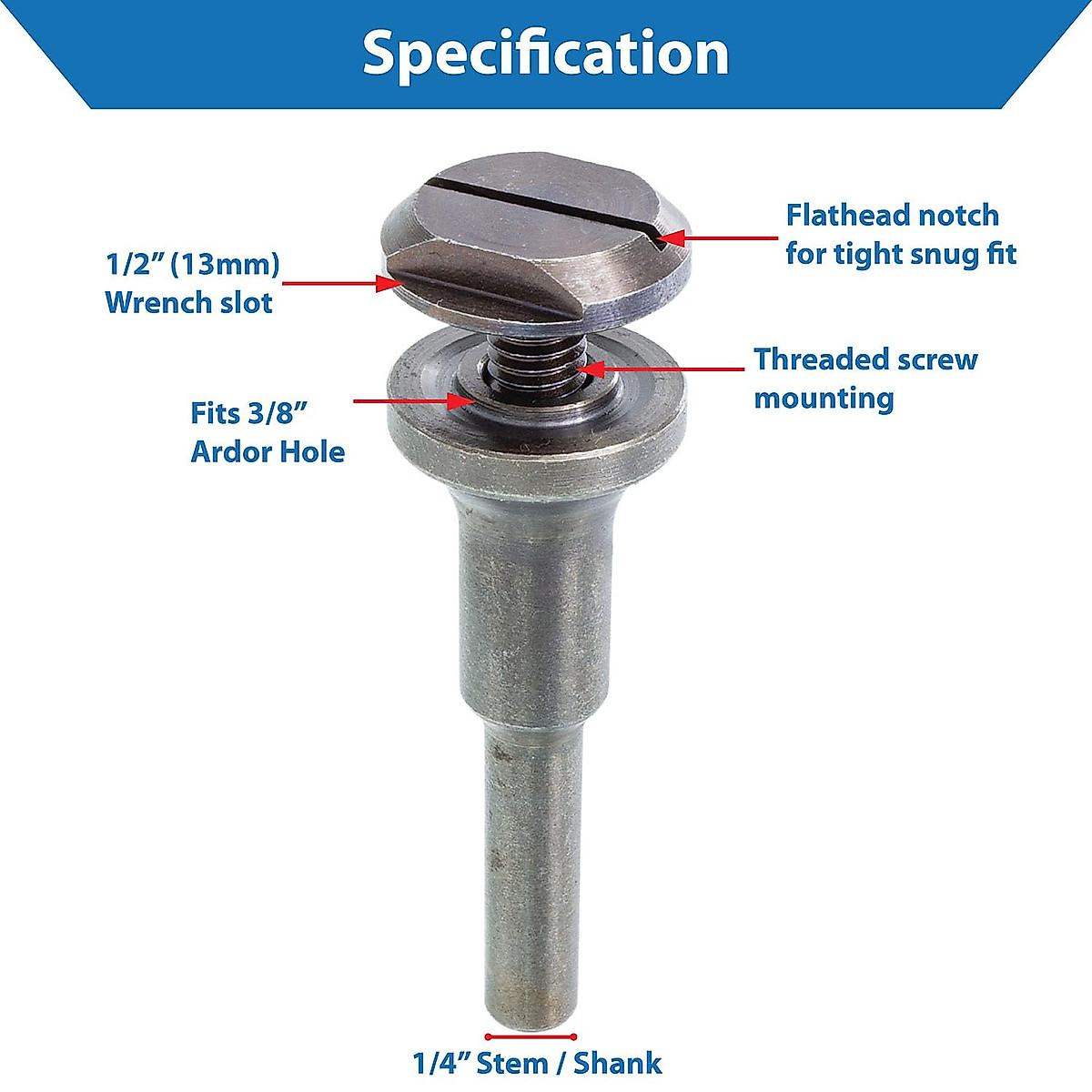 TJR© Mounting Mandrel for Cut-Off Wheels - Versatile 3/8-inch Arbor Hole and ¼-inch Stem with Dual Locking Options with Screwdriver and Wrench - Die Grinder Arbor
