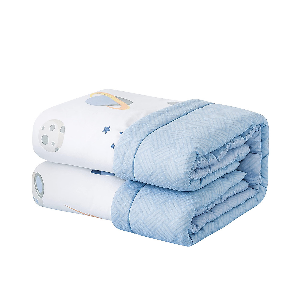 Soul & Lane Space Baby Bedding Crib Set for Boy (Set of 3 - Space Baby Quilt, Crib Fitted Sheet for Boys, and Changing Pad Cover): Washable Space Crib Set, Reversible White and Blue Crib Bed Set