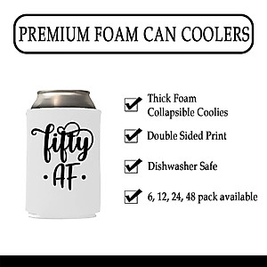Veracco Fifty AF 50 Years Can Coolie Holder 50th Birthday Gift Fifty Squad and Fabulous Party Favors Decorations (Black/White, 12)