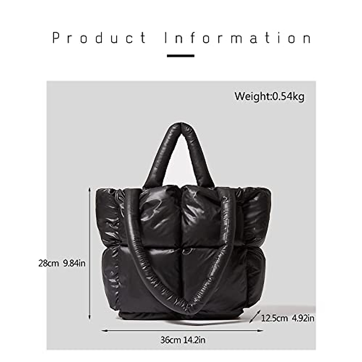 Fluffy Cotton Tote Shoulder Bag for Women,Trendy Design Big Capacity Handbag Soft Waterproof Nylon Lightweight Purses (Black)