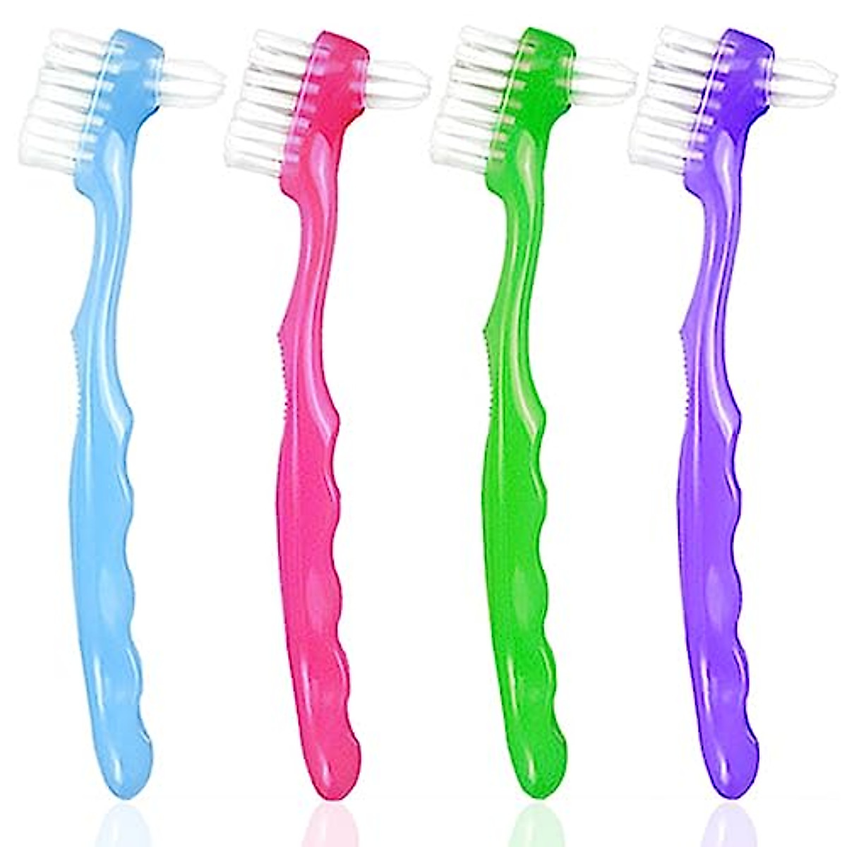 4 Pieces Denture Brush, Small Toothbrush for Dentures, Multi-Layered Bristles Ergonomic Rubber Handle for False Teeth Cleaning