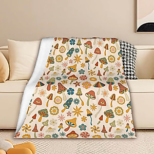 QOSEIEN Throw Blanket,Retro Groovy Mushroom Boho Hippie Daisy Flowers Print Blanket for Kids Baby Bedroom Sofa Couch Holiday Decor 50"x60"