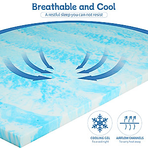 NEWBULIG Mattress Topper Memory Foam, Cooling Gel Infused Mattrespad, Ventilated Bed Cushion for Pressure Relief Back Pain