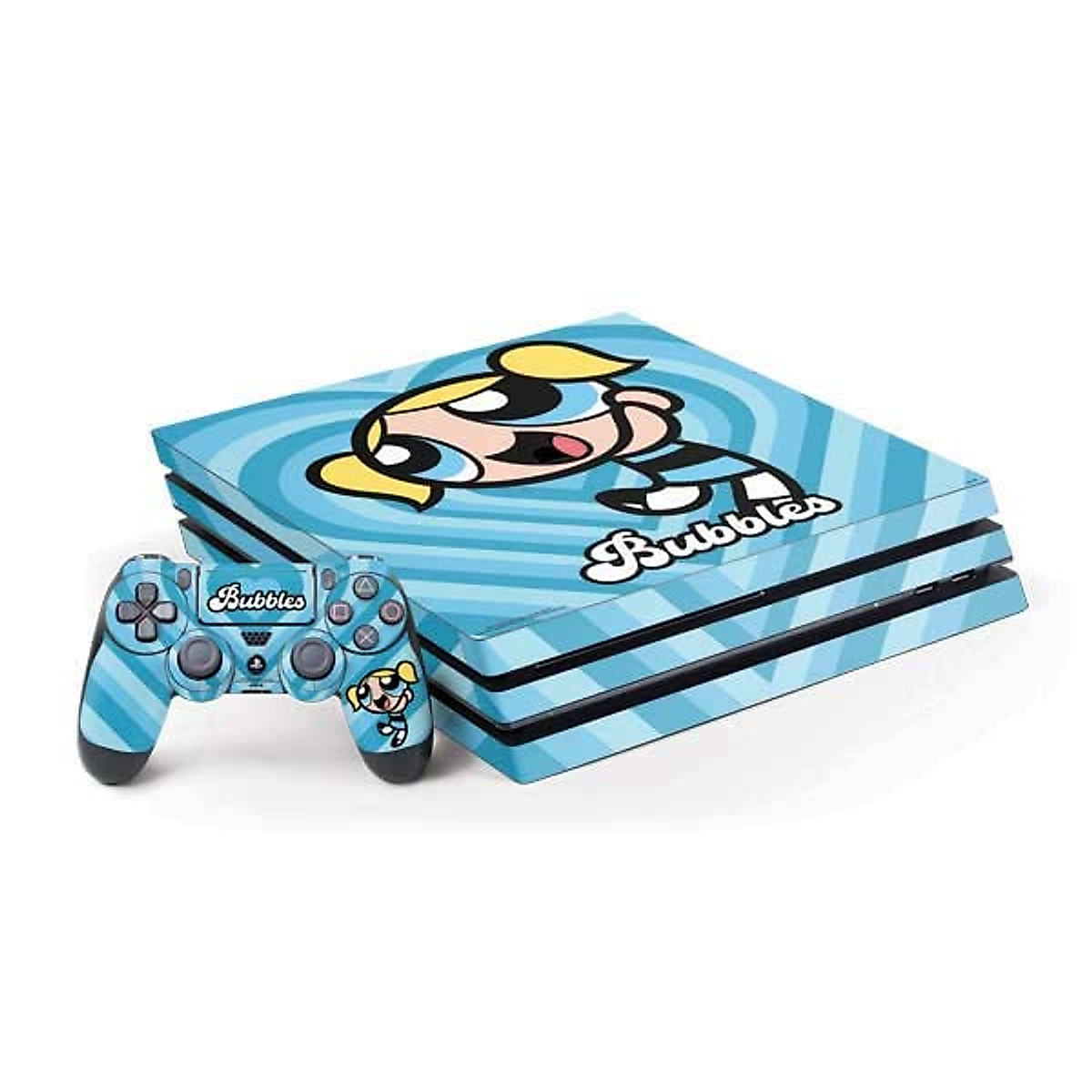 Skinit Decal Gaming Skin Compatible with PS4 Pro Console and Controller Bundle - Officially Licensed Warner Bros Bubbles Blue Hearts Design