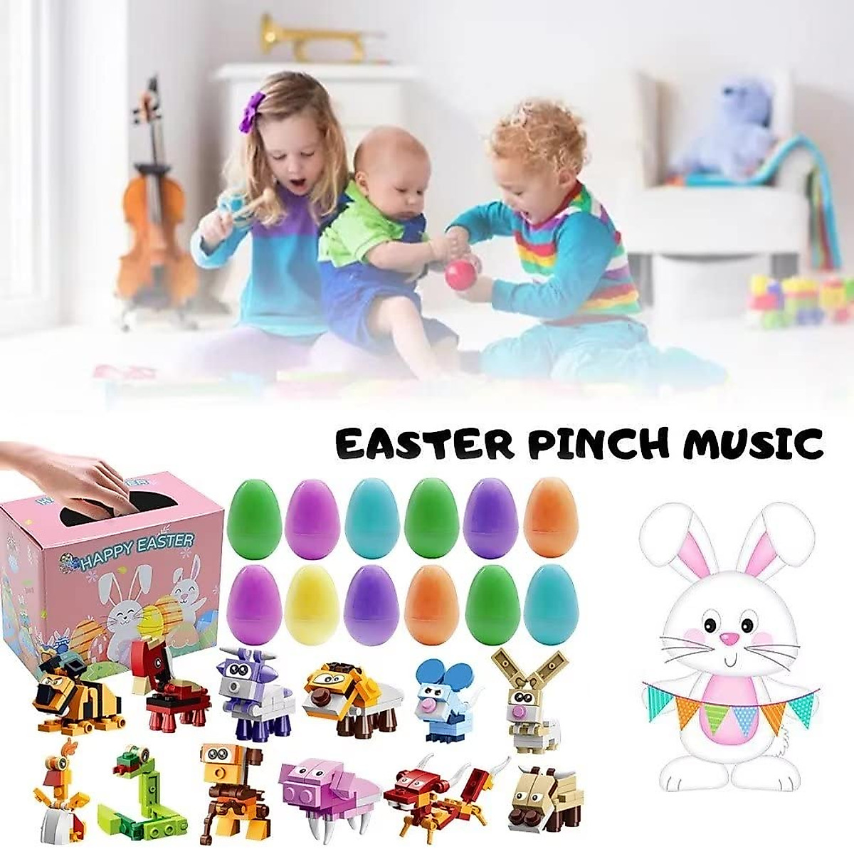 12 Pcs Prefilled Easter Eggs with Zodiac Animal Building Blocks, Surprise Easter Egg Toys Easter Party Favors, Easter Basket Stuffers, Easter Egg Hunting, Classroom Prizes