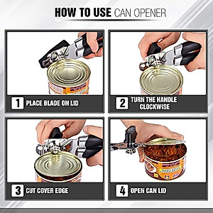 Can Opener Manual, Handheld Strong Heavy Duty Can Opener, Anti-slip Hand Grip, Stainless Steel Sharp Blade, Ergonomic and Easy to Use, with Large Turn Knob