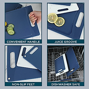 COOK WITH COLOR Plastic Cutting Boards - Set of 3 Kitchen Cutting Board Set - Large, Medium and Small Cutting Boards Non Slip Kitchen Essentials (Blue and White Marble)