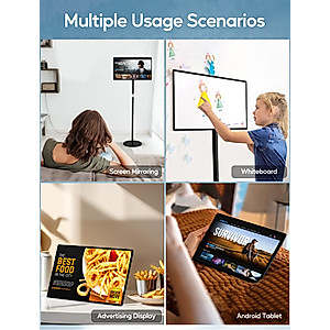 PWR4GTR 15.6 Inch Digital Signage Capacitive Multi-Touch Screen Advertising Display with Adjustable Metal Stand Android 11 Commercial LCD Monitor with Auto Play, Wireless Screen Mirroring, 4+64GB