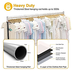 Mr IRONSTONE Long Clothes Rack, Heavy Duty Clothing Rack with X Base, Garment Rack on Wheels with Brakes, Commercial Clothes Racks for Hanging Clothes, Rolling Clothes Rack with Storage Shelf