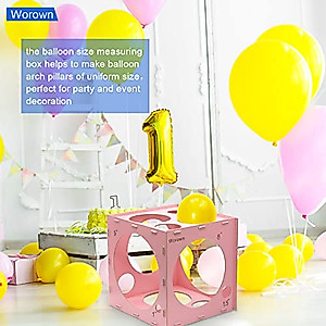 Worown 14 Holes Pink Collapsible MDF Balloon Sizer Box, 1-10 Inch Balloon Sizer Cube, Balloon Size Measurement Tools for Balloon Arches, Balloon Decorations
