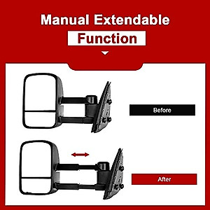 FEIPARTS Tow Mirrors Towing Mirrors Fit for 2008-2013 for Chevy Silverado for GMC Sierra 1500/2500 HD/3500 Towing Mirrors with Left Right Side Manual Black No Heated No Light Manual Telescoping