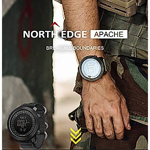 North Edge Apache Tactical Sports Watches for Men , Outdoor Survival Military Compass Rock Solid Digital Watches with Durable Band, Steps Tracker Pedometer Calories (Green)…