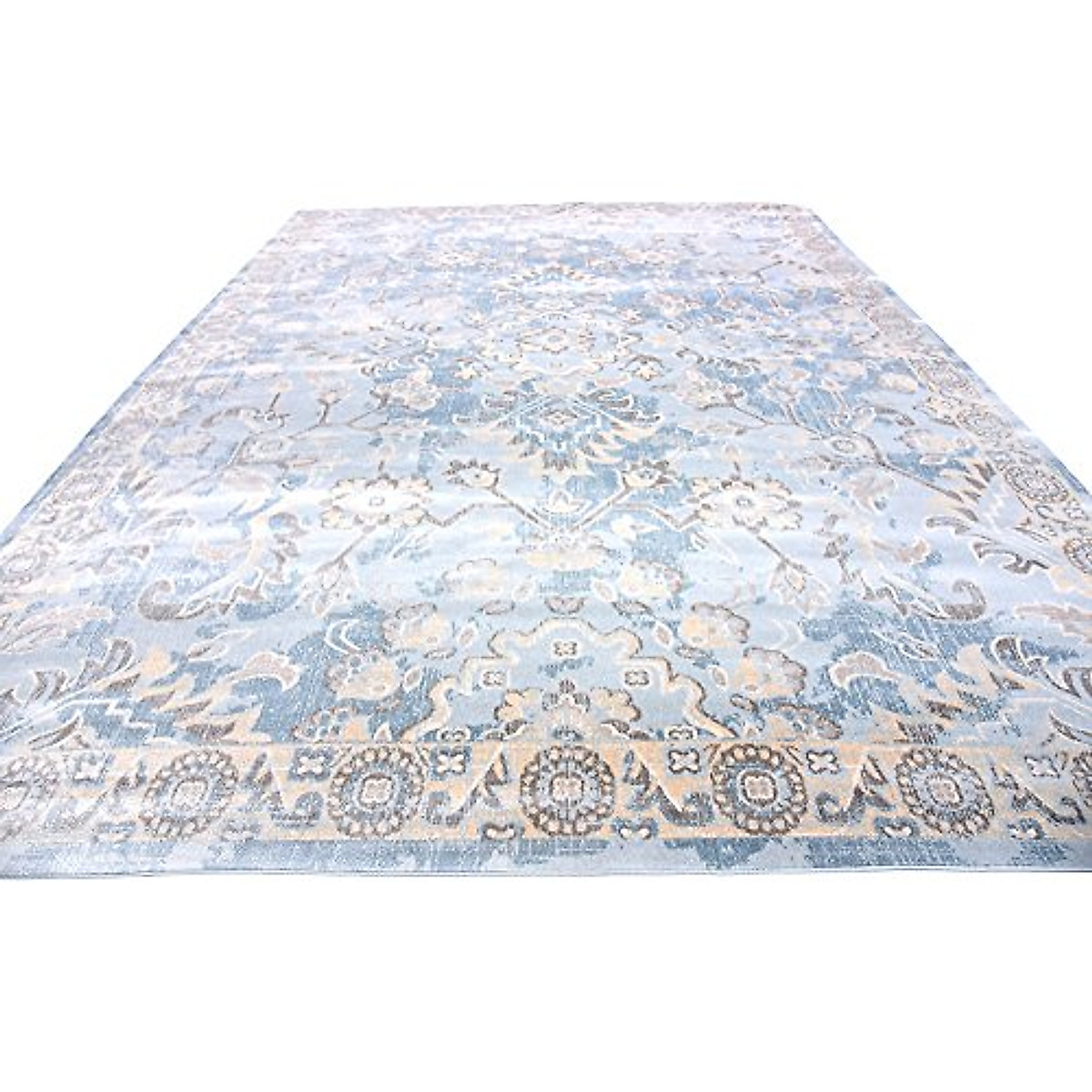 Unique Loom Paris Collection Pastel Tones Traditional Distressed Light Blue Area Rug (9' 0 x 12' 0)